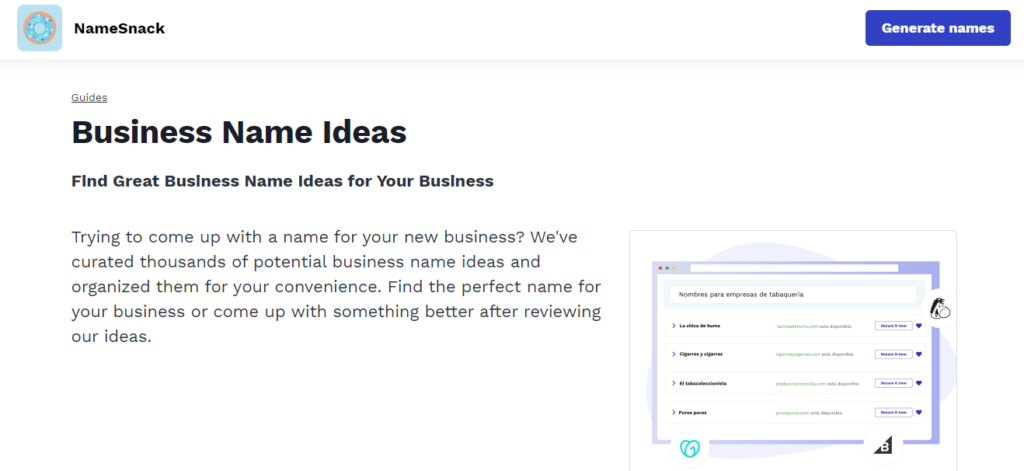 NameSnack: Free Business Name Generator AI Tool