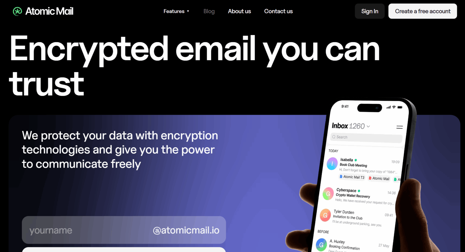 Atomic Mail: Free To Use Encrypted Email Service | Appscribed